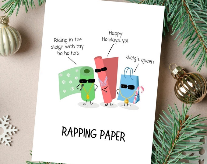 Funny 'rapping Paper' Christmas Card, Hip Hop Holiday Card, Rap ...
