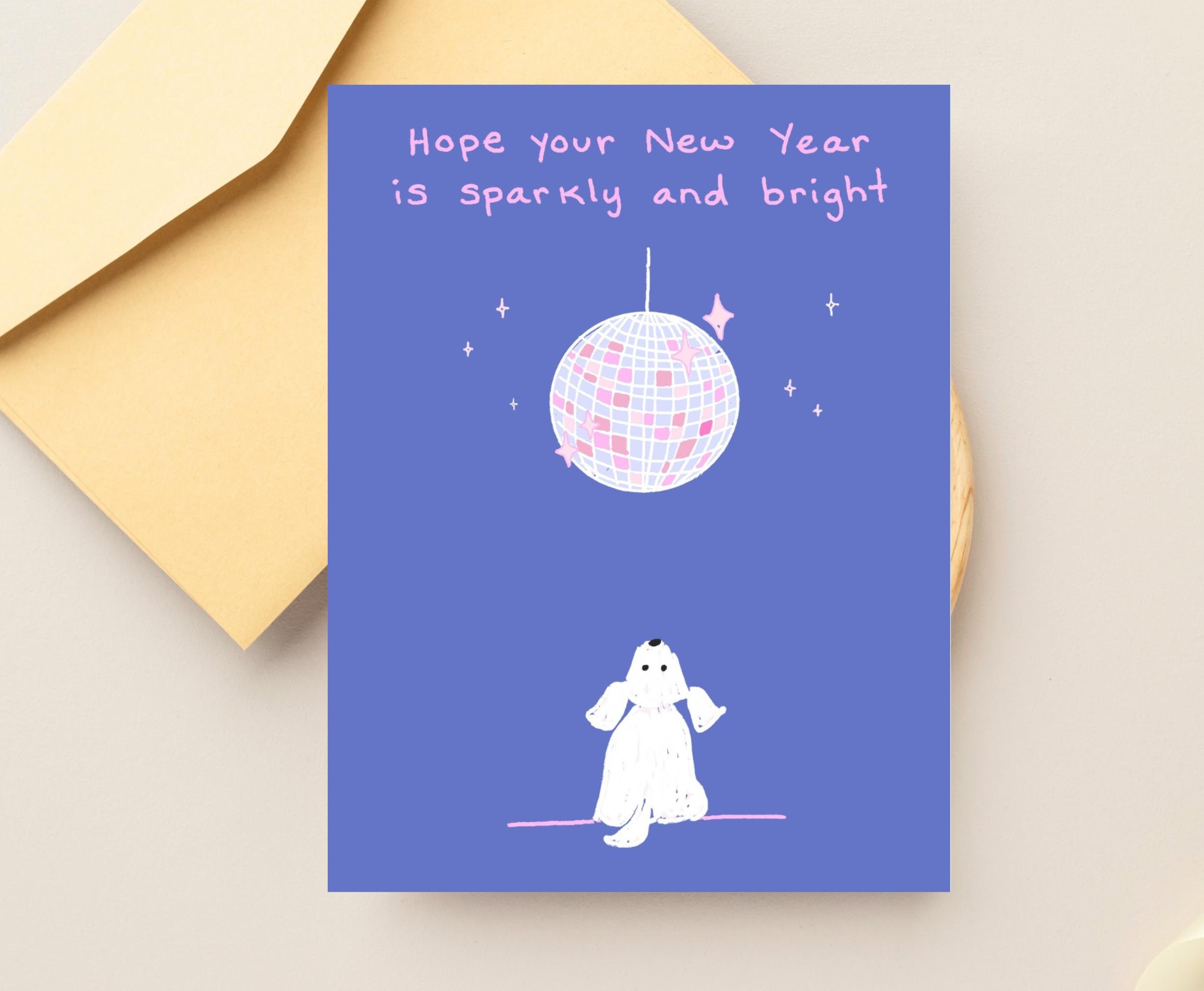 Cute 'hope Your New Year is Sparkly and Bright' New Years Card, Dog New ...