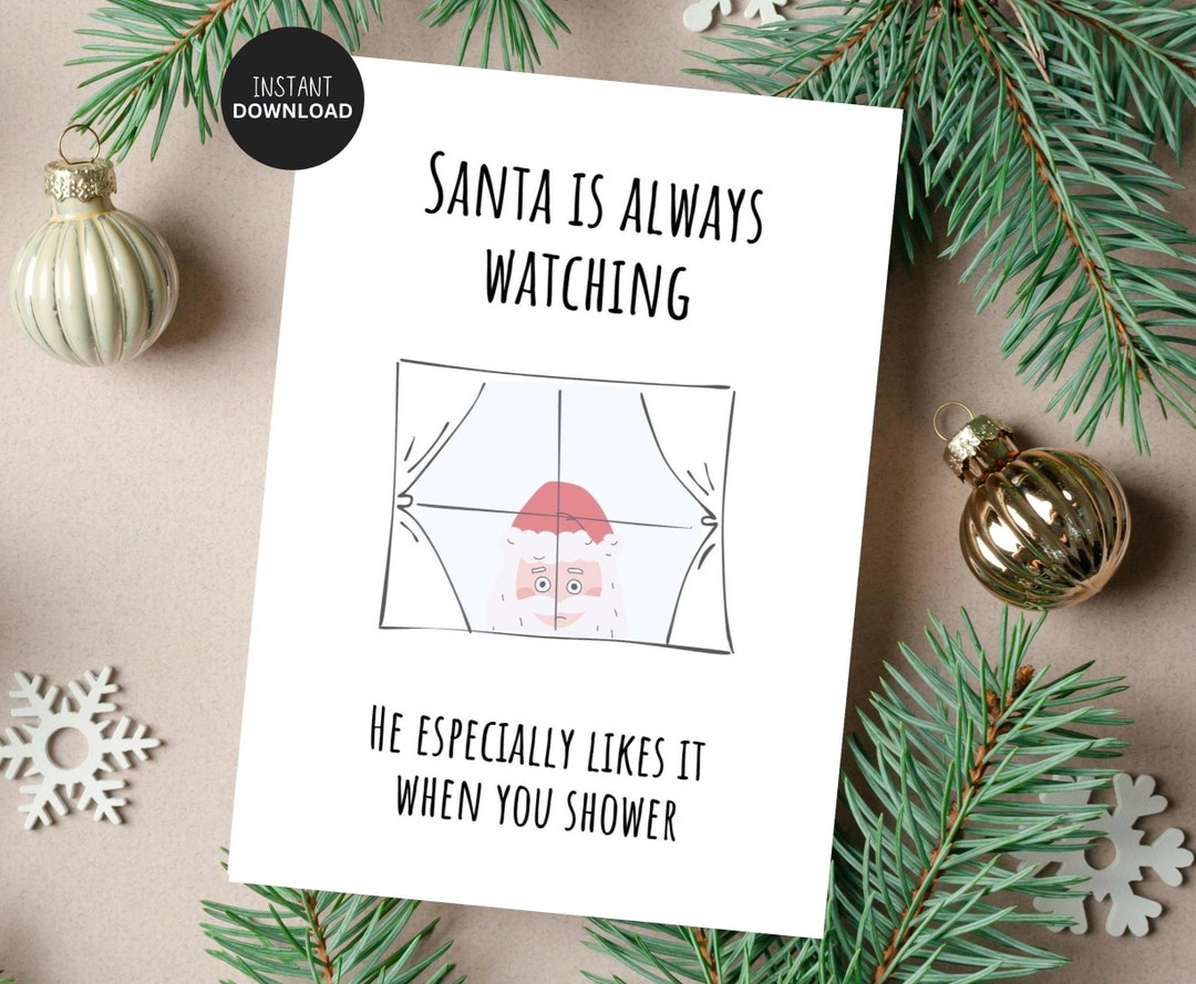 Funny 'santa is Watching' Card, Christmas Card for Friend, Holiday Card ...