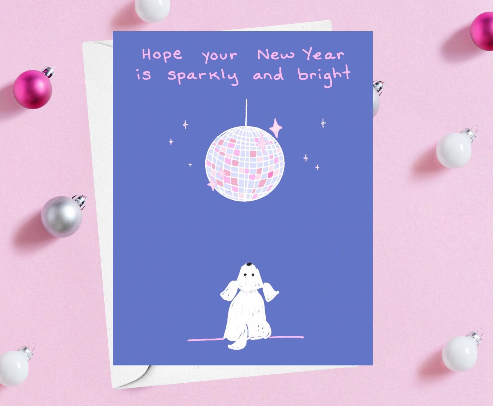 Cute 'hope Your New Year is Sparkly and Bright' New Years Card, Dog New ...