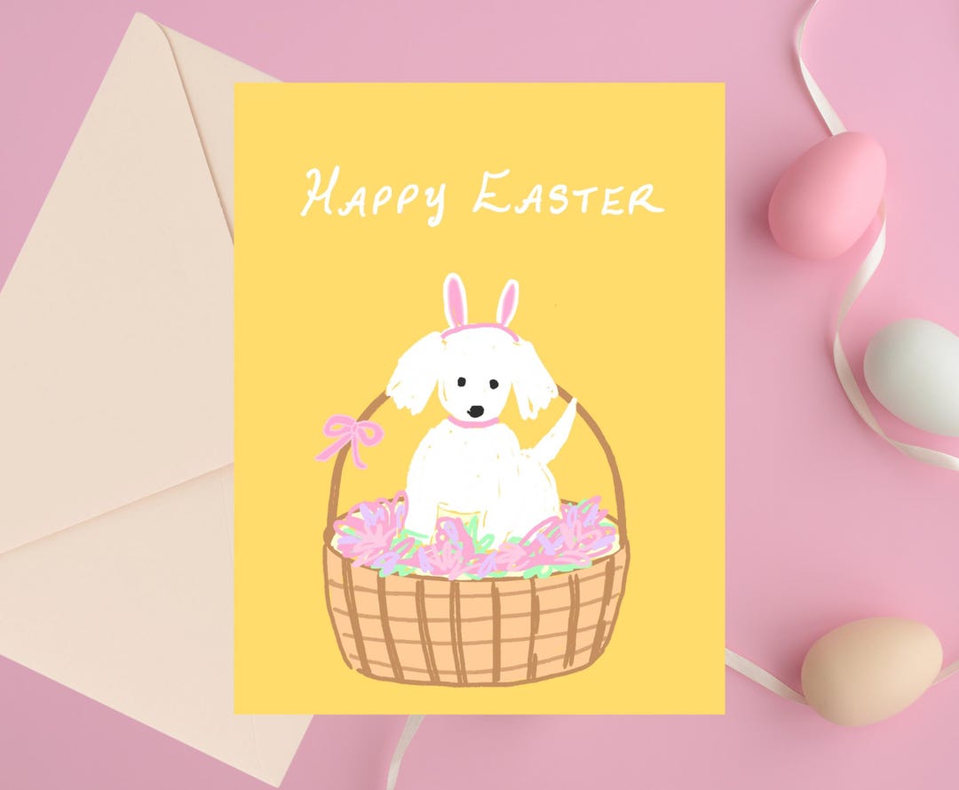 Cute Easter Bunny Dog Card, Happy Easter Card, Pretty Easter Card, Dog ...