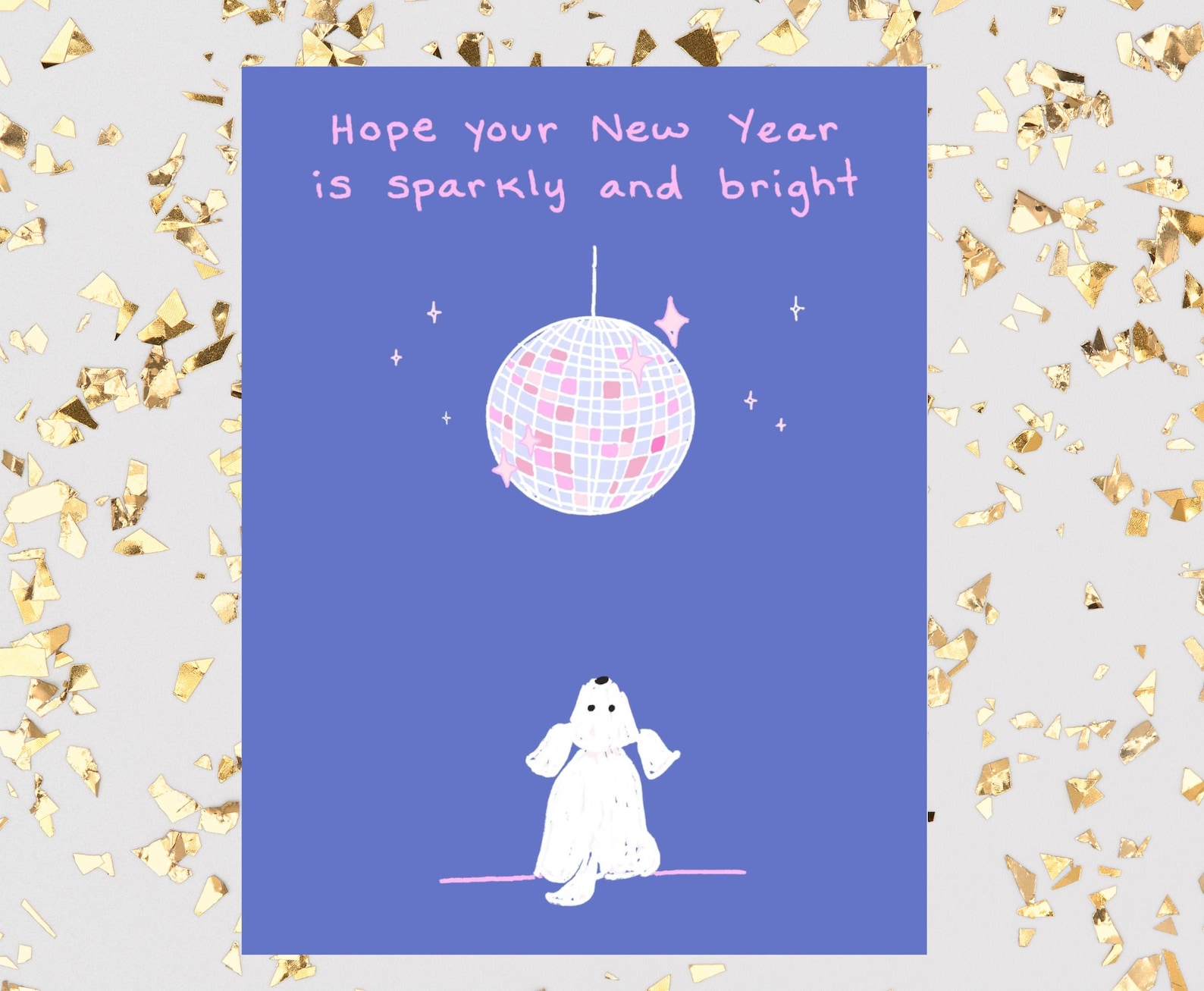 Cute 'hope Your New Year is Sparkly and Bright' New Years Card, Dog New ...