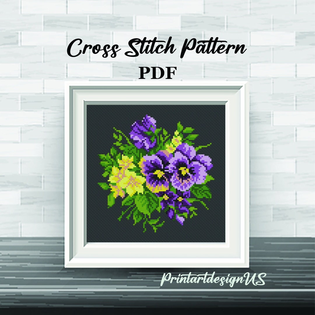 Daffodils and Violets Cross Stich Pattern. Flower Pattern. Counted ...