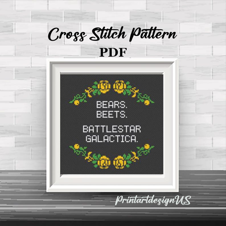 Bears Beets Battlestar Galactica Cross Stitch Kit – Dwight Schrute Meme ...