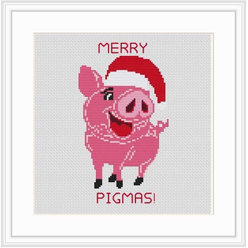 Merry Pigmas Cross Stitch Kit: Funny Christmas Pig Embroidery. Modern ...