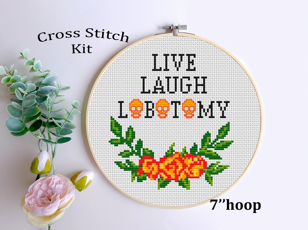 Live Laugh Lobotomy Cross Stitch Kit: Funny Skull Embroidery - Etsy