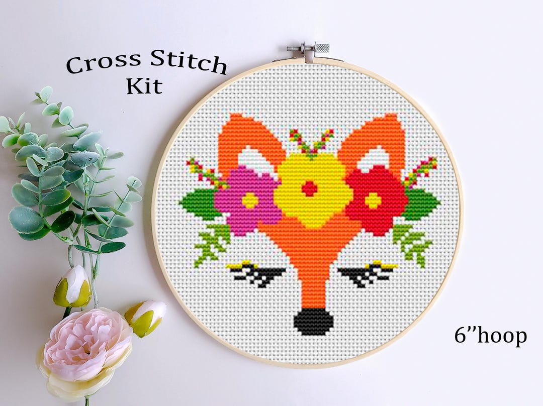 Flower Fox Counted Cross Stitch Kit. Flowers Embroidery. Fox Pattern ...
