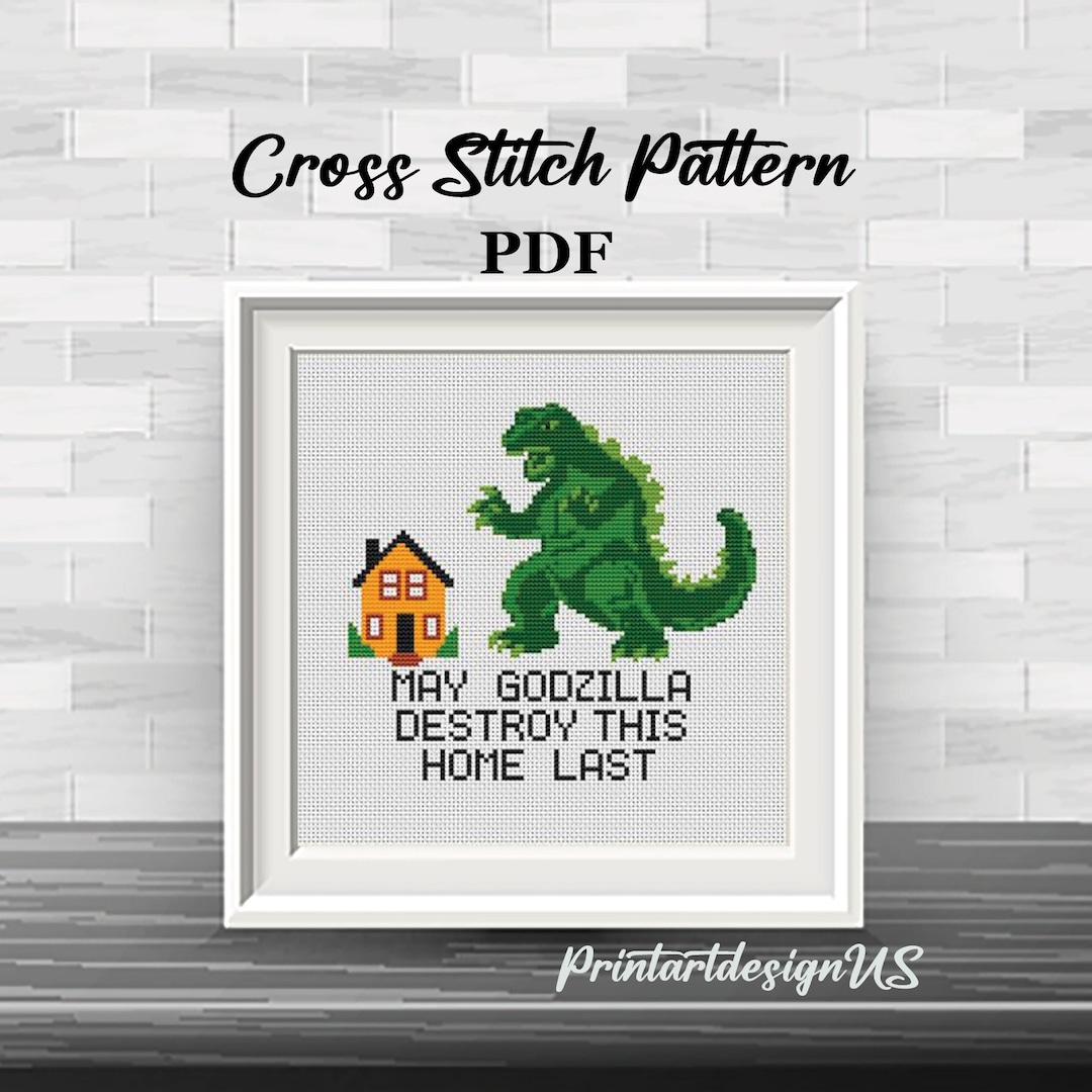 Godzilla Cross Stitch Pattern, Funny Subversive Design (PDF Pattern) - Etsy