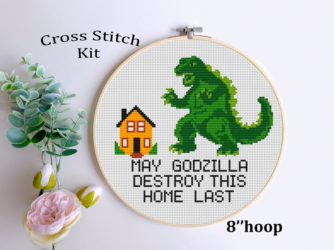 Godzilla Cross Stitch Kit: Funny Sarcastic Beginner DIY - Etsy