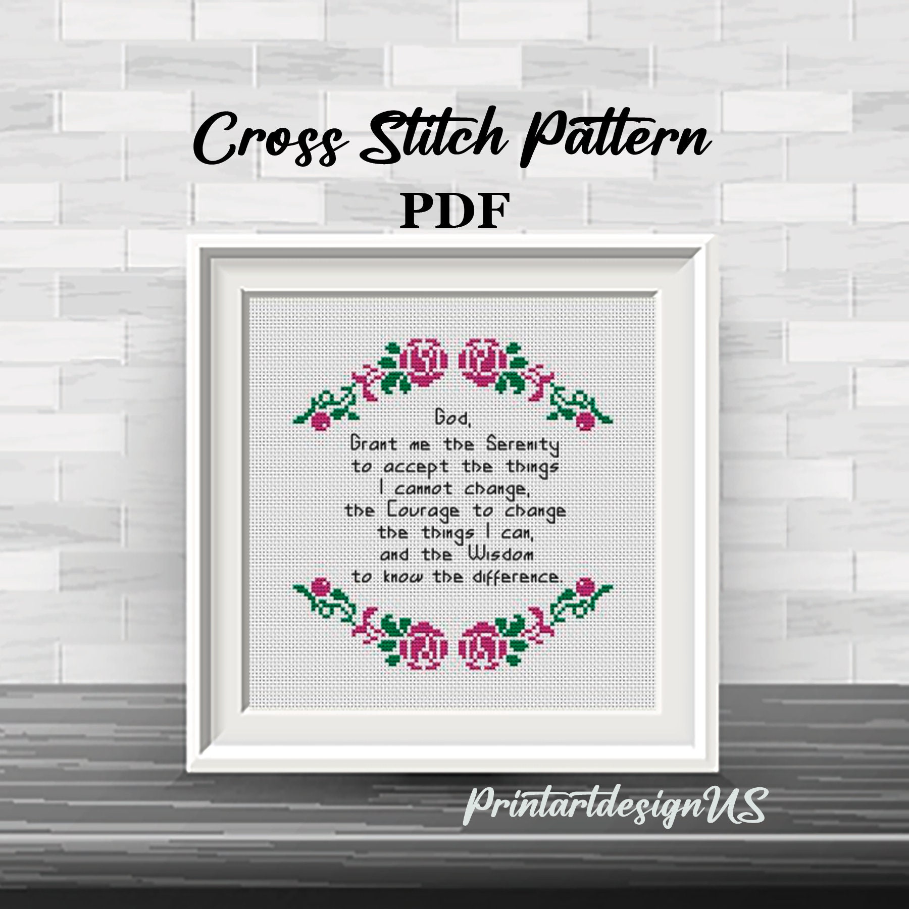 Serenity Prayer Cross Stitch Pattern: Beginner Christian Embroidery ...