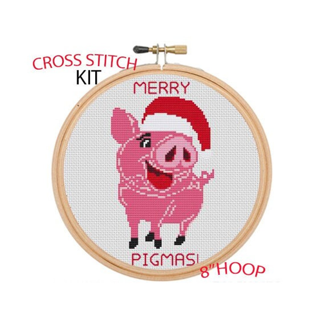 Merry Pigmas Cross Stitch Kit. Funny Christmas Embroidery Kit. Pig ...