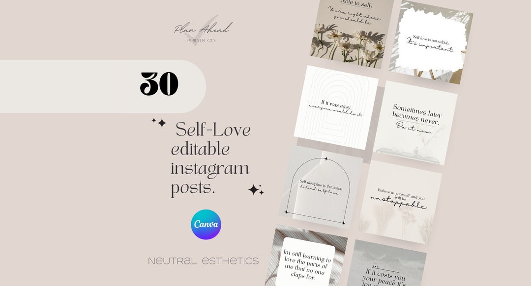 Self-love Self-care Instagram Canva Templates, Self-love Neutral ...