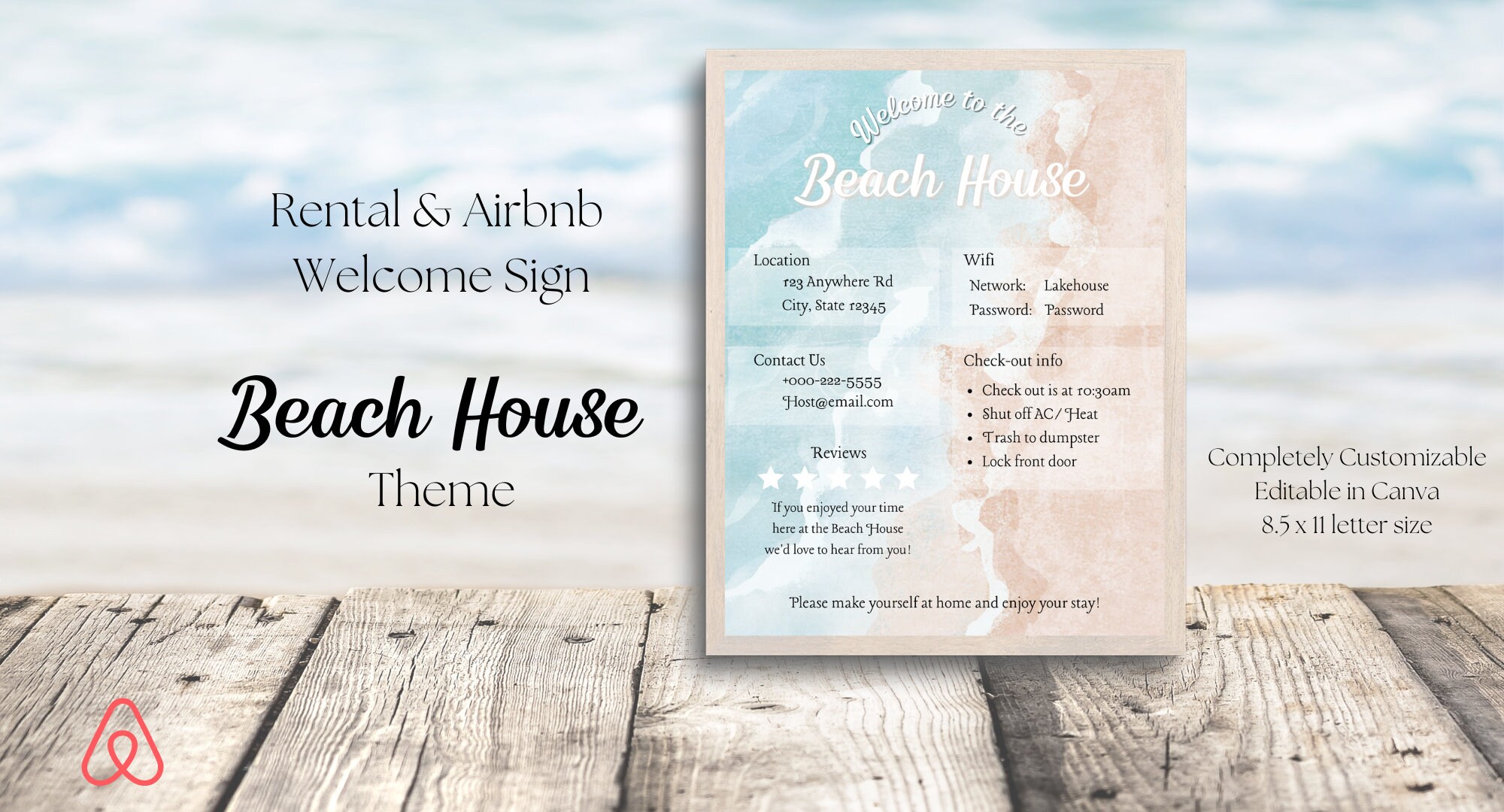 Beach House Welcome Sign, Airbnb Welcome Sign, Rental Welcome Sign for ...