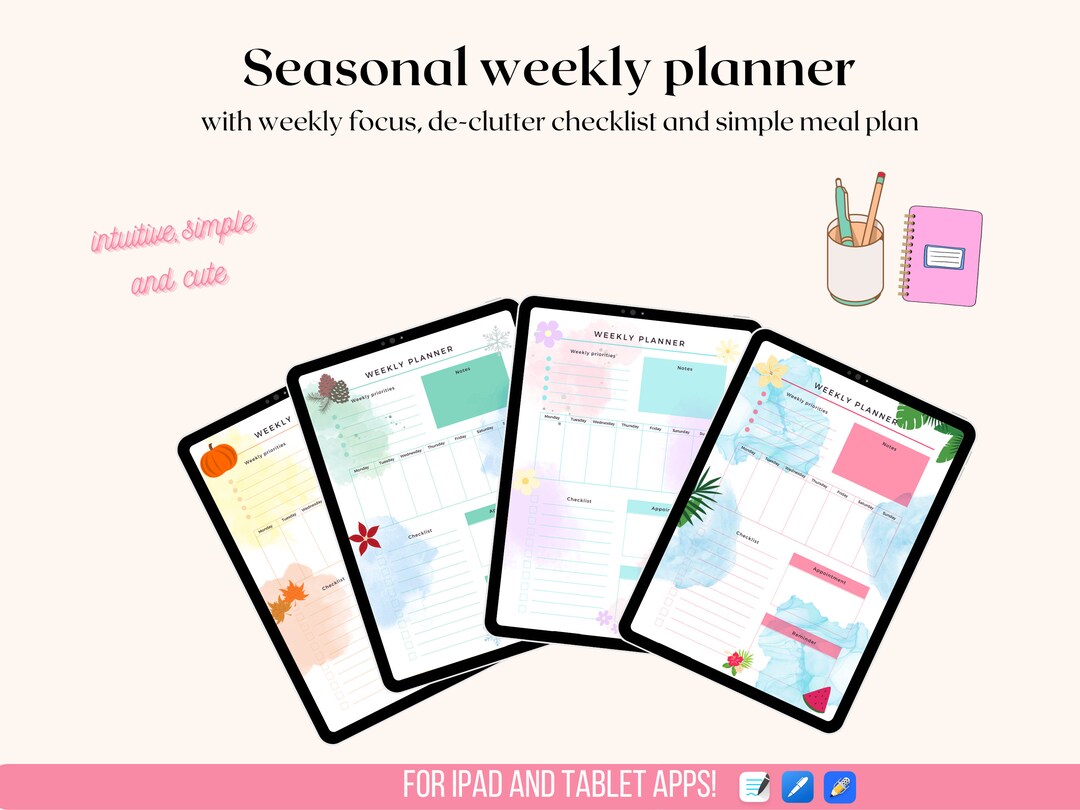 Seasonal Weekly Planner, Digital Planner, Simple Weekly Planner, iPad ...