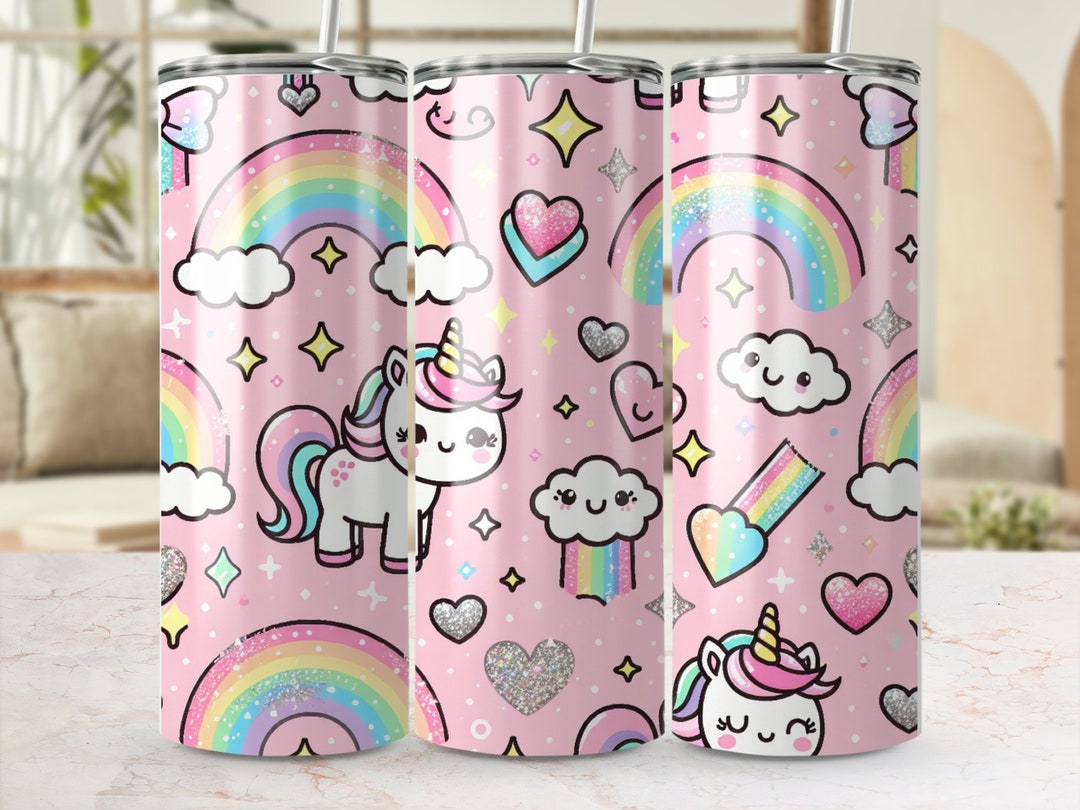 Cute Unicorn Digital Tumbler Wrap, 20oz Skinny Design, Rainbow Glitter ...