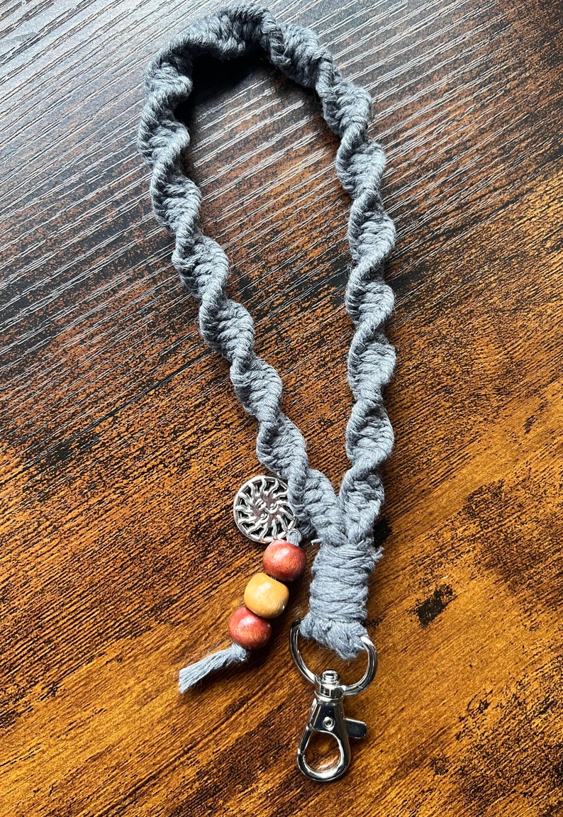 Keychain Spiral Macrame Macrame Wristlet Stocking Stuffer Lobster Claw ...