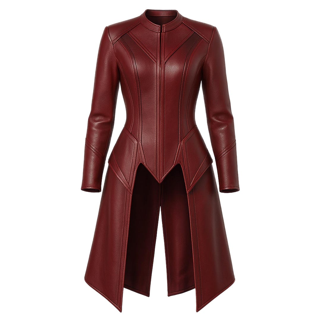 Women Wanda Coat Scarlet Witch Burgundy Leather Cosplay Costume Winter ...