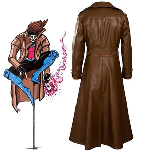 Handmade X-men Gambit Cosplay Brown Leather Trench Coat - Etsy