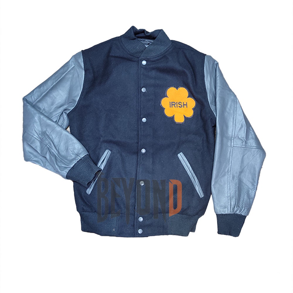 Handmade Notre Dame Varsity Jacket: Black Wool & Leather Bomber - Etsy