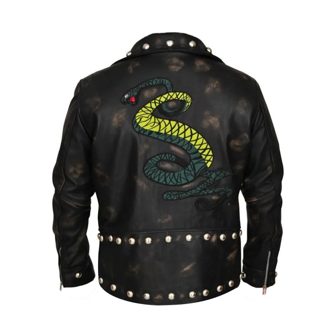 Handmade Snake Black Leather Jacket Cosplay Snake Leather Jacket Men's ...