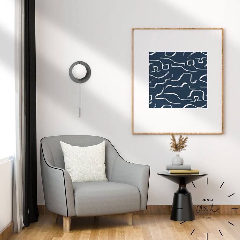 Navy Blue Wall Art Line Art Print Home Decor Digital Prints Digital ...