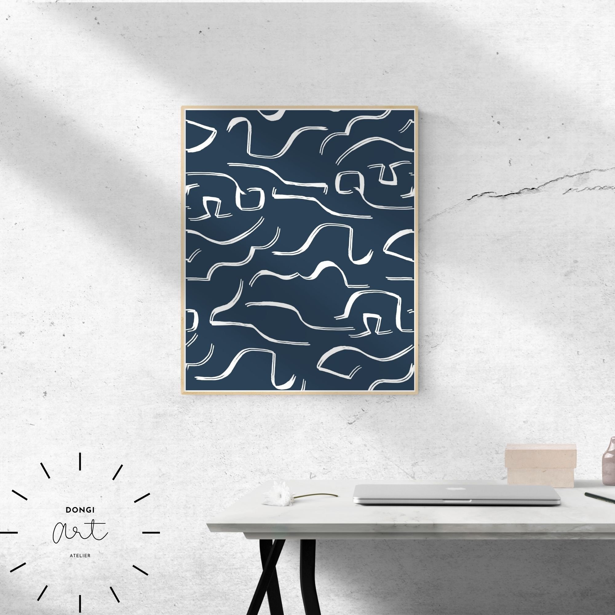 Navy Blue Wall Art Line Art Print Home Decor Digital Prints Digital ...