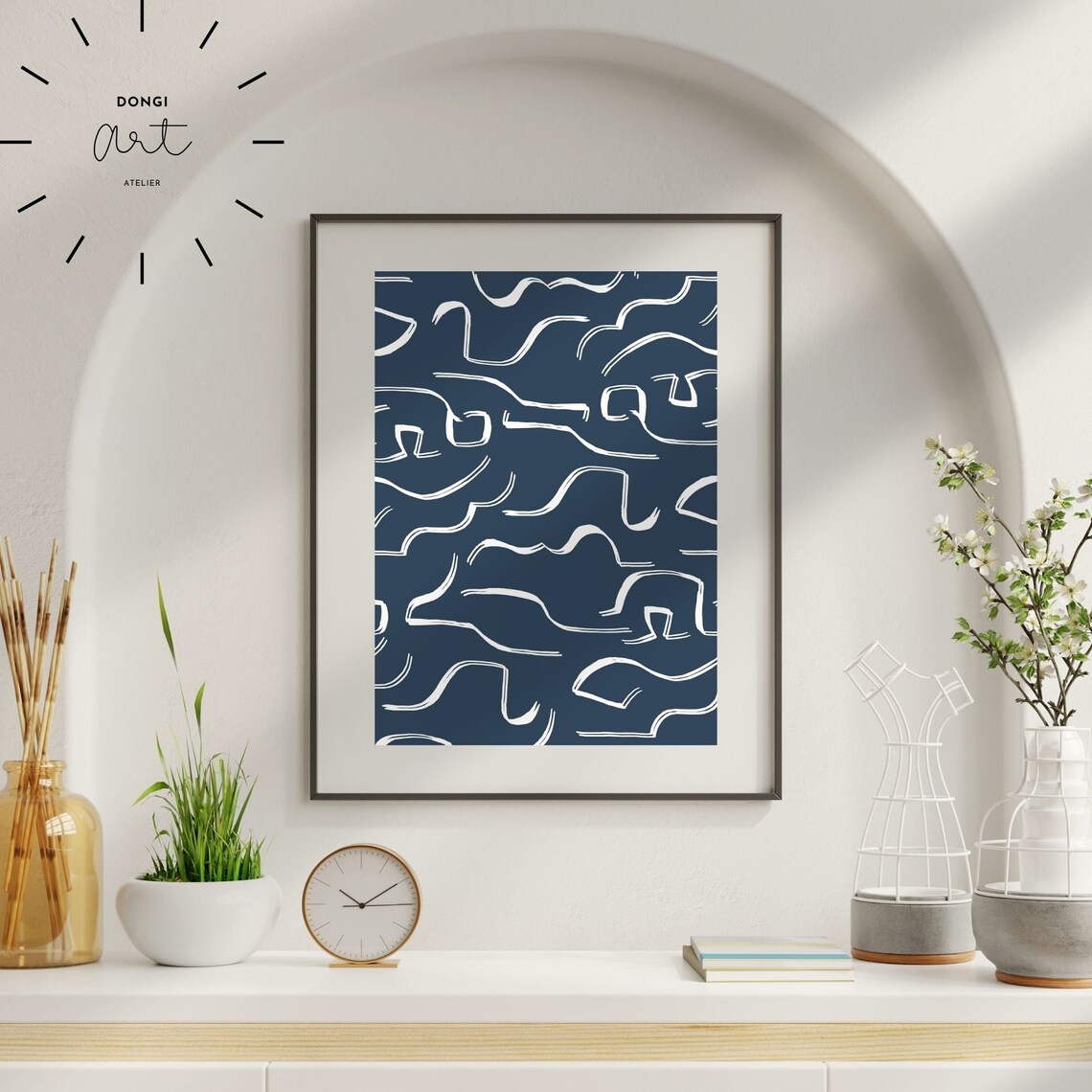 Navy Blue Wall Art Line Art Print Home Decor Digital Prints Digital ...