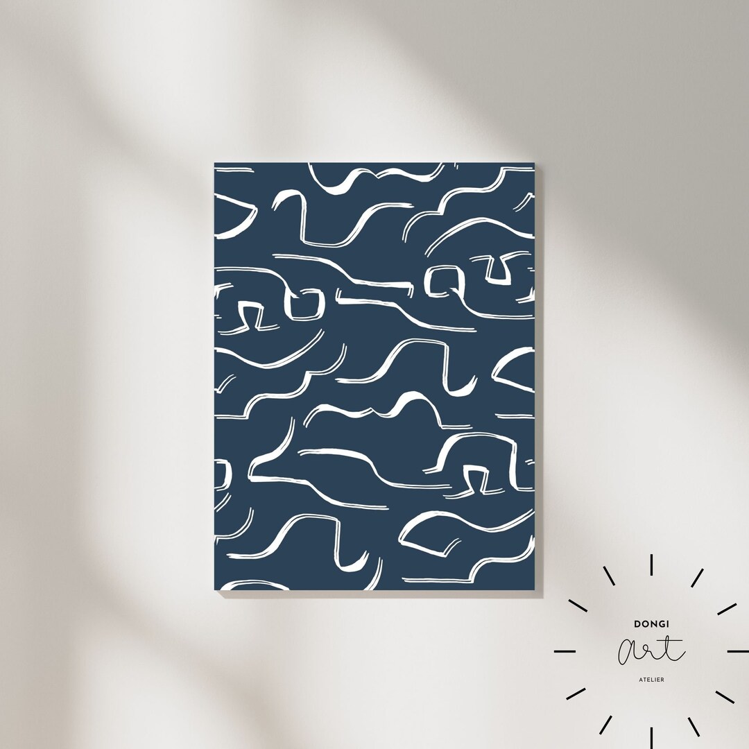 Navy Blue Wall Art Line Art Print Home Decor Digital Prints Digital ...