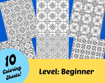 10 Geometric Coloring Pages for Beginners Premium Printable - Etsy