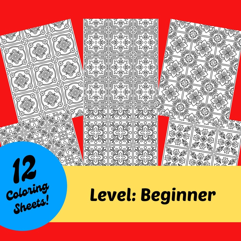 12 Mexican Tile Coloring Pages for Beginners Premium - Etsy