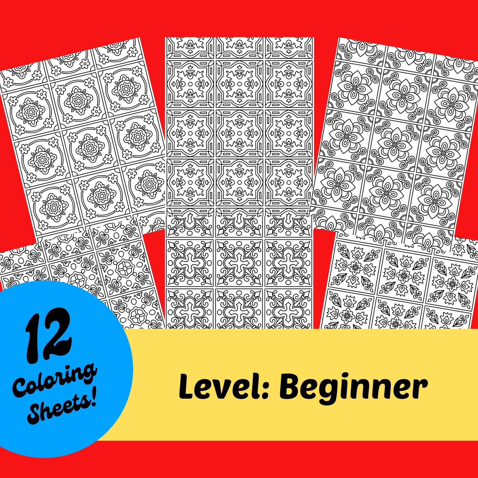 12 Mexican Tile Coloring Pages for Beginners Premium - Etsy
