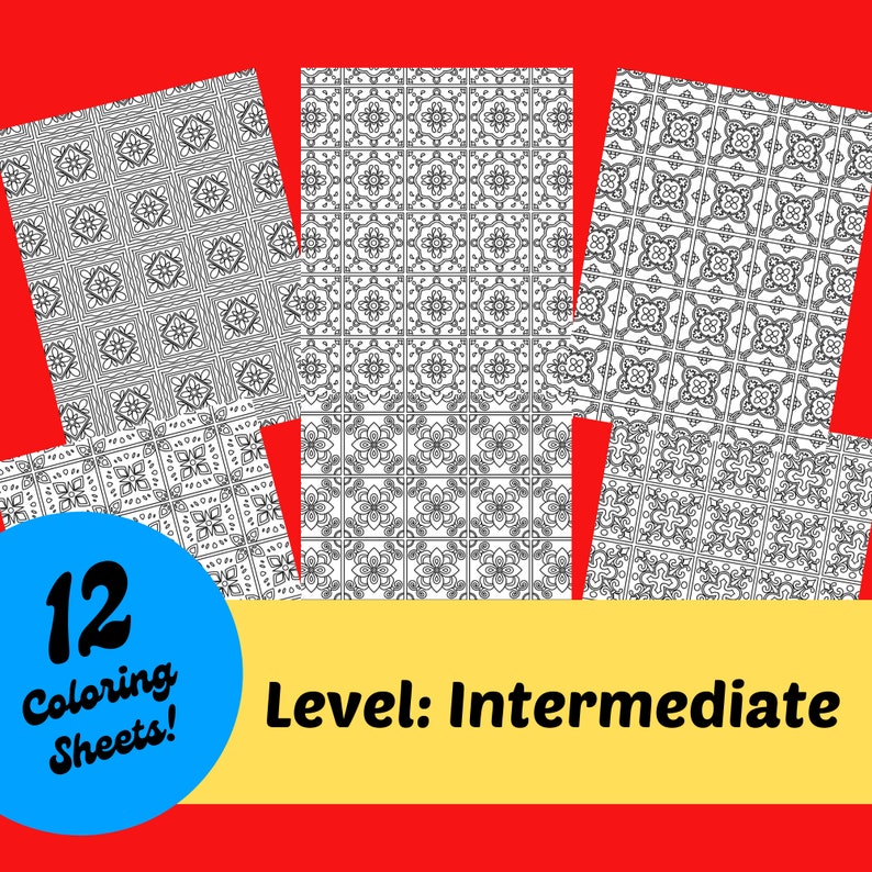 12 Mexican Tile Intermediate Coloring Pages, Premium Printable Coloring ...
