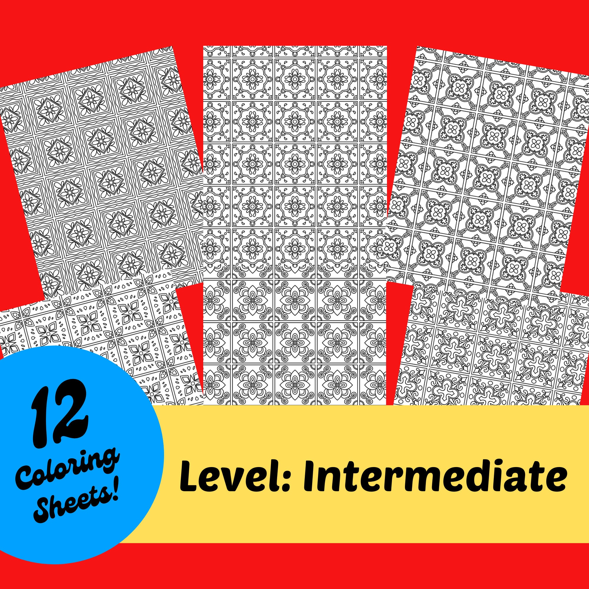 12 Mexican Tile Intermediate Coloring Pages, Premium Printable Coloring ...