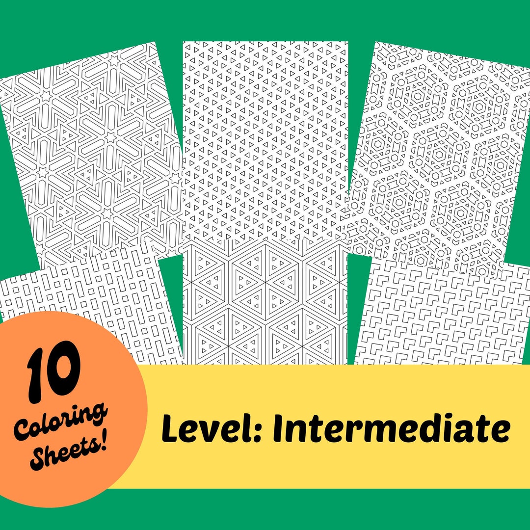 10 Geometric Intermediate Coloring Pages Premium Printable - Etsy