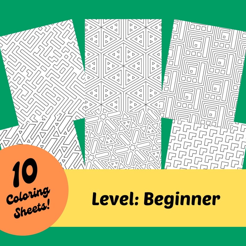 10 Geometric Coloring Pages for Beginners Premium Printable - Etsy