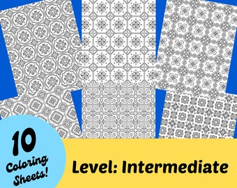 10 Geometric Intermediate Coloring Pages, Premium Printable Coloring ...