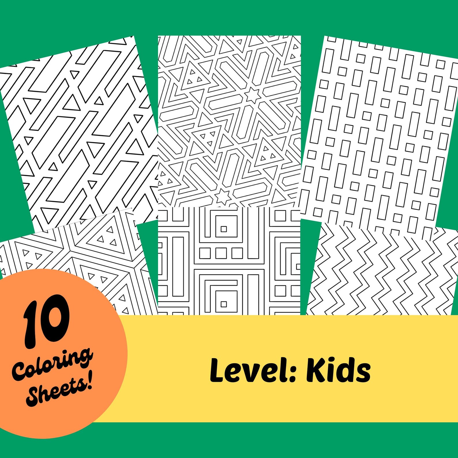 10 Geometric Coloring Pages for Kids Premium Printable - Etsy