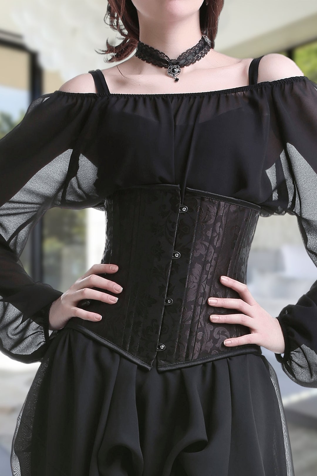 Underbust Floral Corset Waspie 24 Steel Boned Corsets Waist Trainer ...