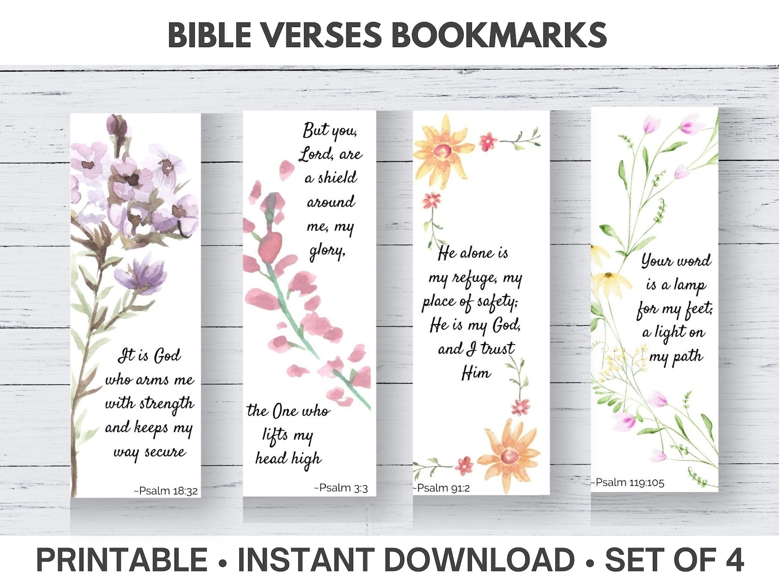 Printable Bible Verses Bookmarks, Psalms Bookmark Set, Watercolor ...