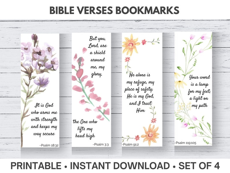Printable Bible Verses Bookmarks, Psalms Bookmark Set, Watercolor ...