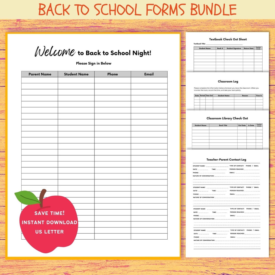 Back to School Forms Bundle for Teachers, Classroom Organization ...