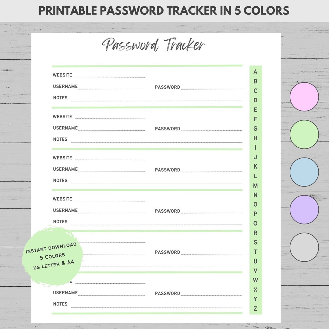 Printable Username and Password Tracker, Login Credentials Log, Online ...