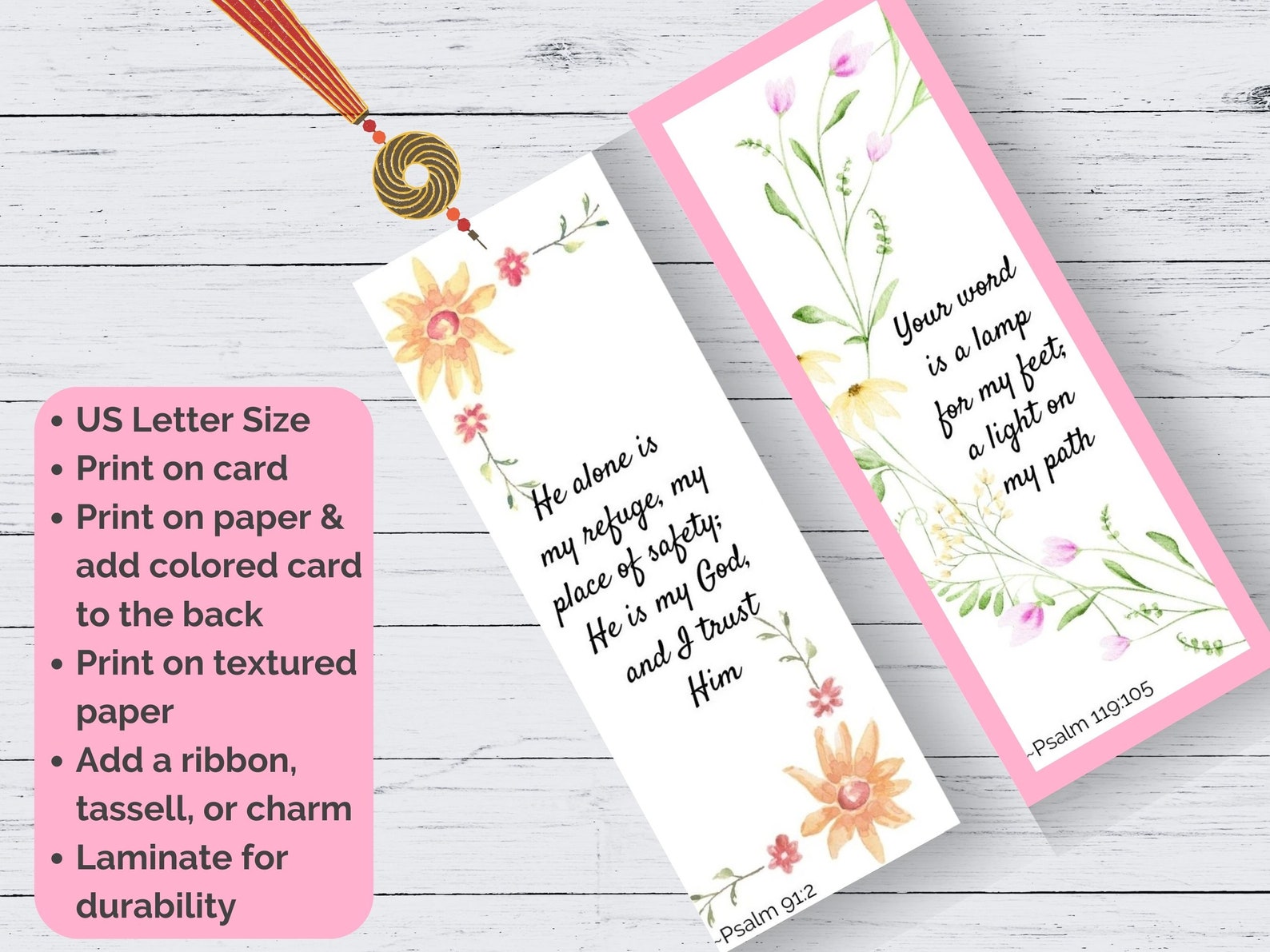 Printable Bible Verses Bookmarks, Psalms Bookmark Set, Watercolor ...