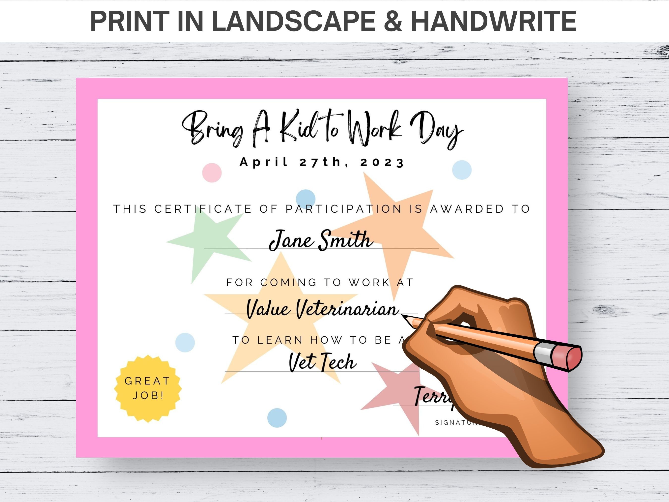 Bring A Kid to Work Day Certificate | Take Your Kid to Work Day ...