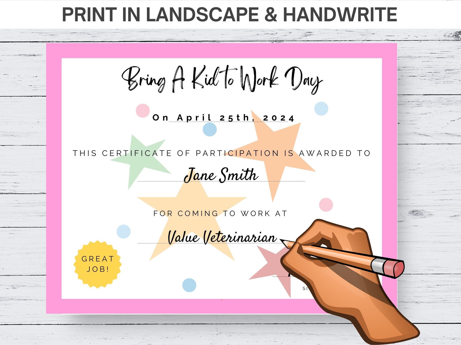 NEW Bring A Kid to Work Day Certificate | Take Your Kid to Work Day ...