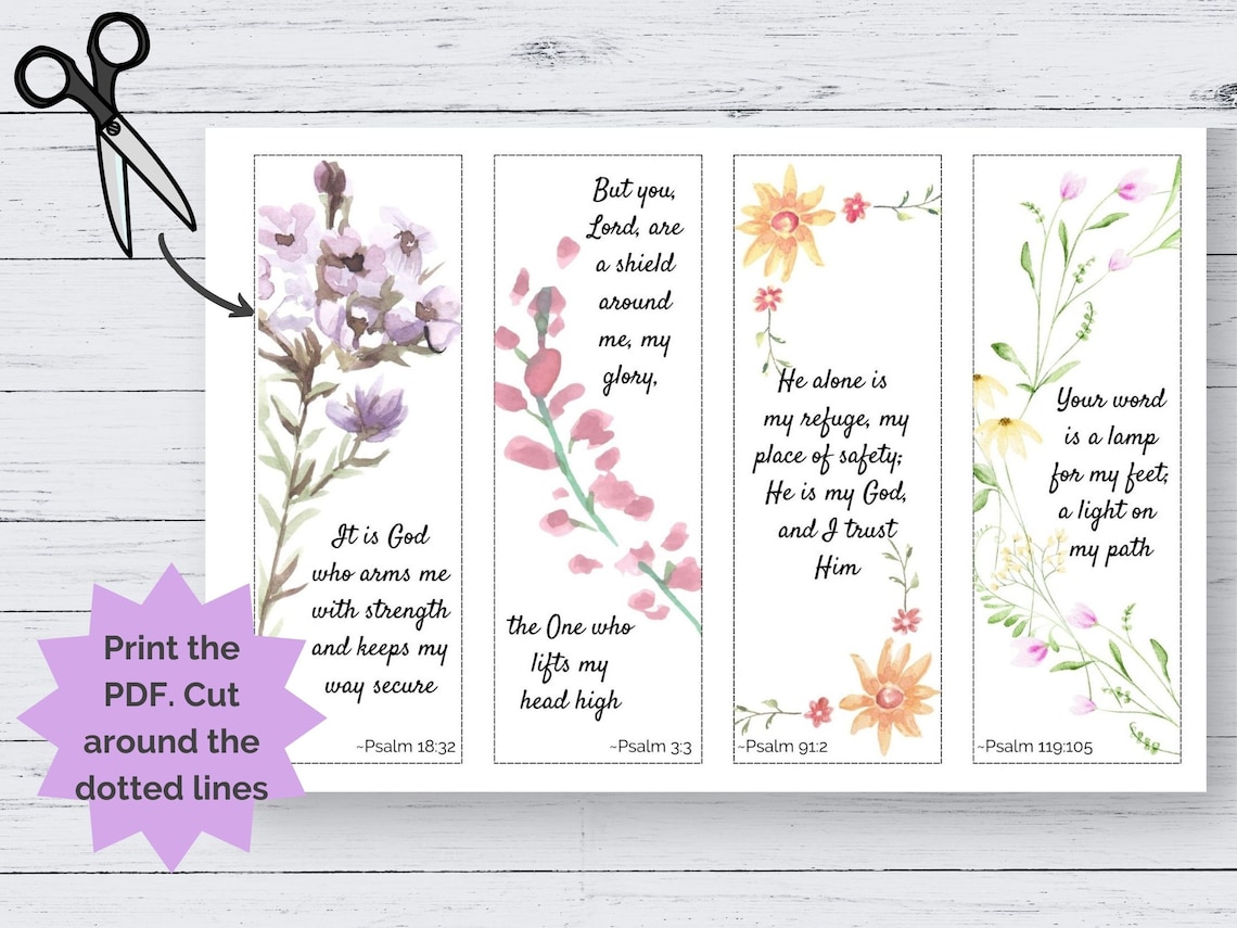 Printable Bible Verses Bookmarks, Psalms Bookmark Set, Watercolor ...