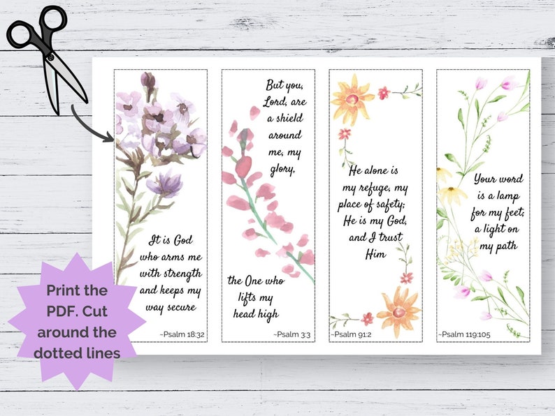 Printable Bible Verses Bookmarks, Psalms Bookmark Set, Watercolor ...