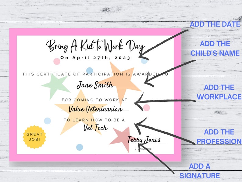 Bring A Kid to Work Day Certificate | Take Your Kid to Work Day ...