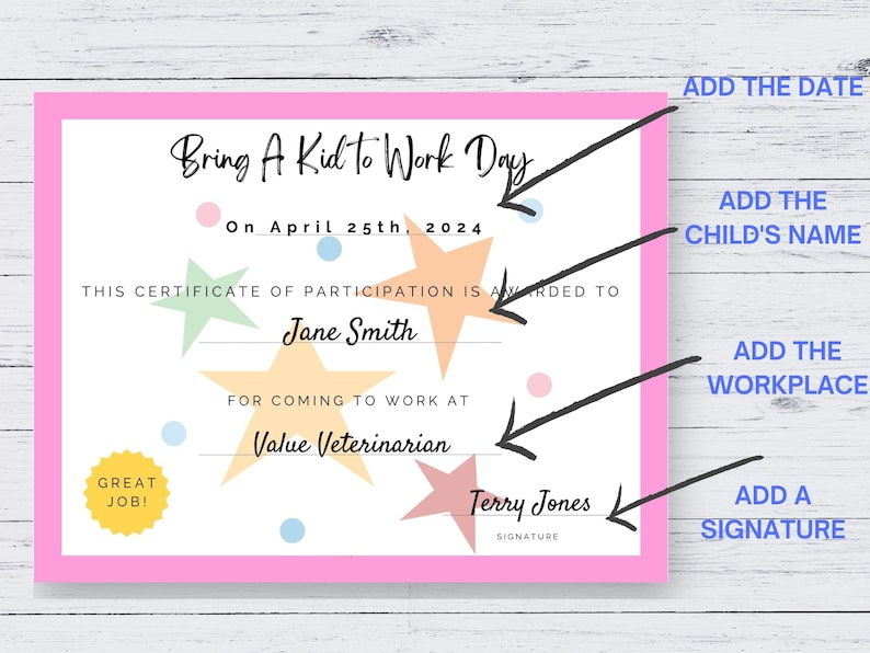 NEW Bring A Kid to Work Day Certificate | Take Your Kid to Work Day ...