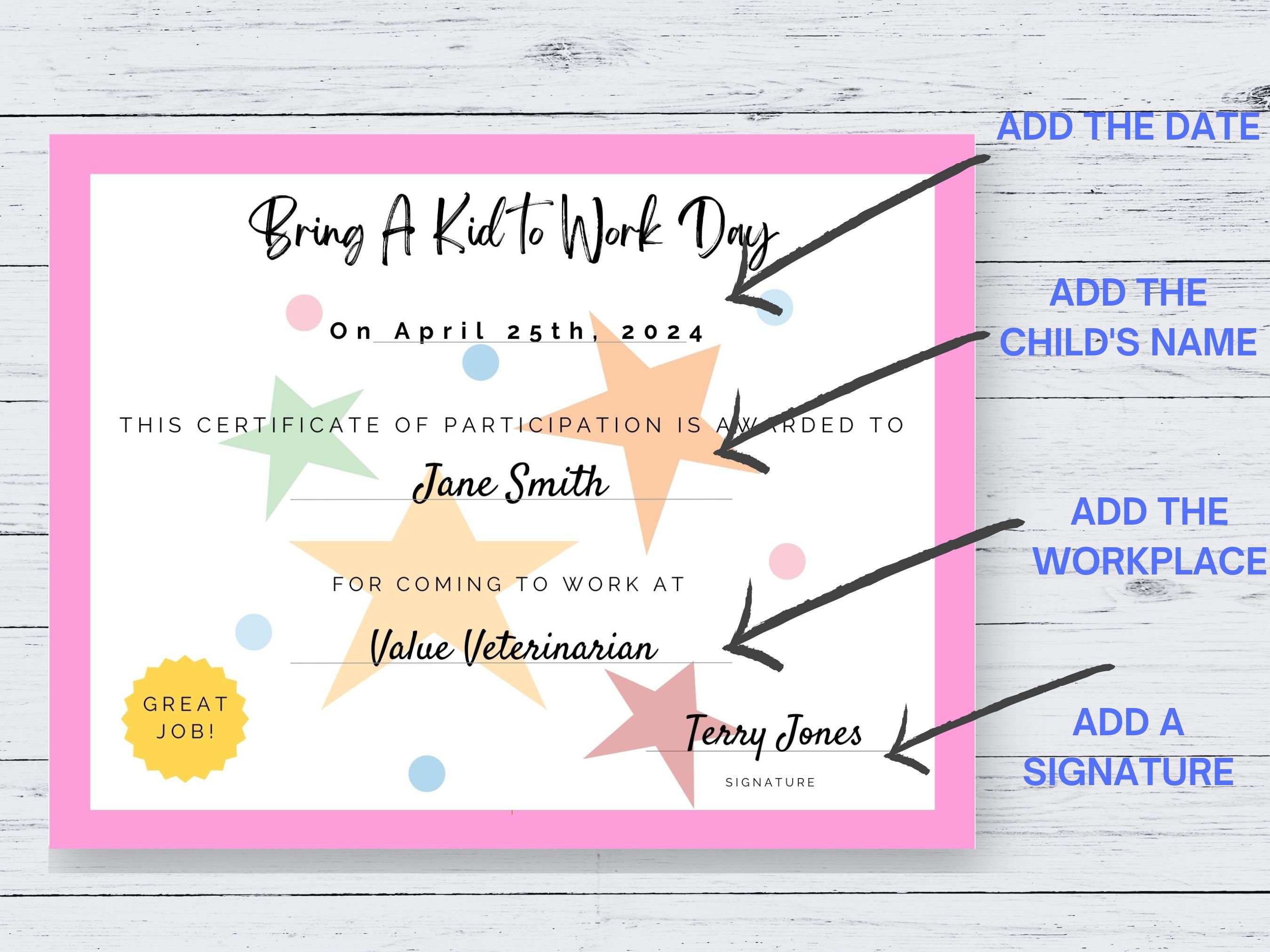 NEW Bring A Kid to Work Day Certificate | Take Your Kid to Work Day ...